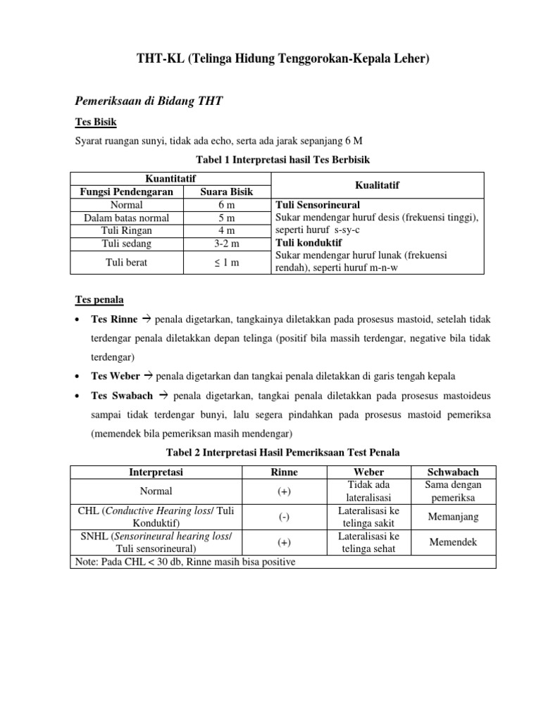 Panduan Pemeriksaan THT | PDF