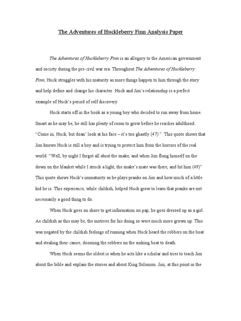 The Adventures of Huckleberry Finn Analysis Paper | PDF