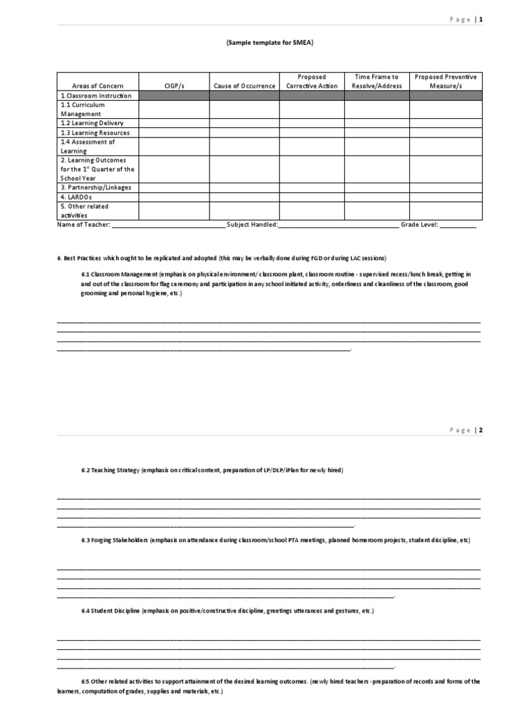 Template For SMEA | PDF | Classroom | Teachers