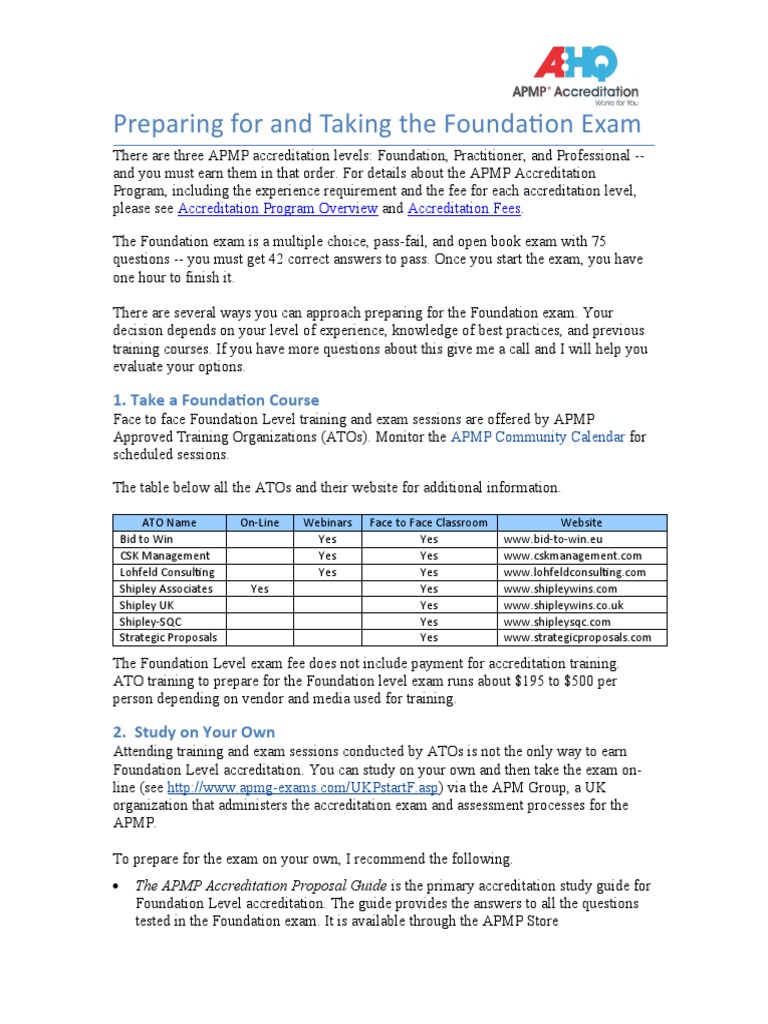 Preparing For and Taking The Foundation Exam: 1. Take A Foundation ...