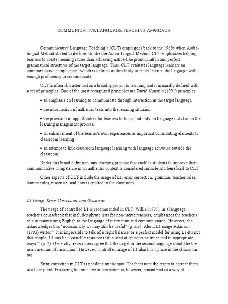 Communicative Language Teaching Approach | PDF | Second Language ...