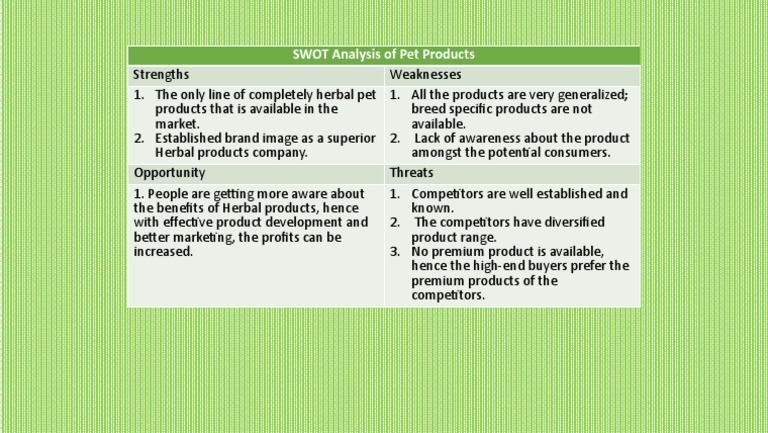 SWOT Analysis of Pet Products | PDF