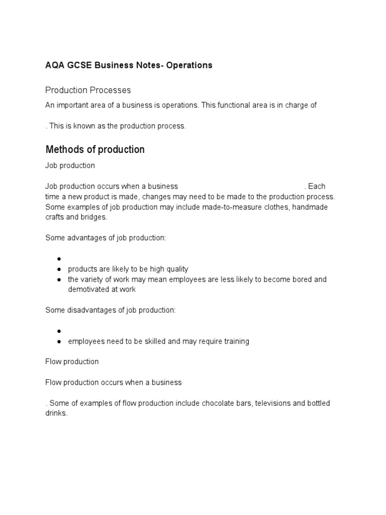 Production Methods in GCSE Business | PDF | Lean Manufacturing | Mass ...