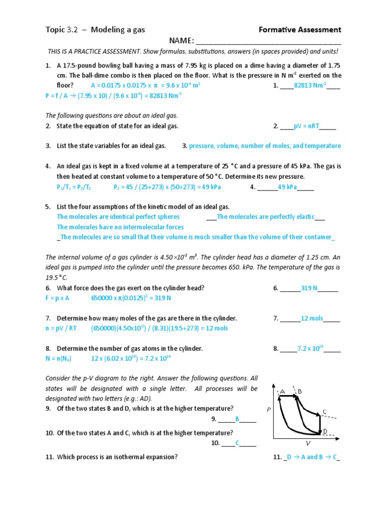 Topic 3.2 - Modeling A Gas Formative Assessment NAME | PDF | Gases ...