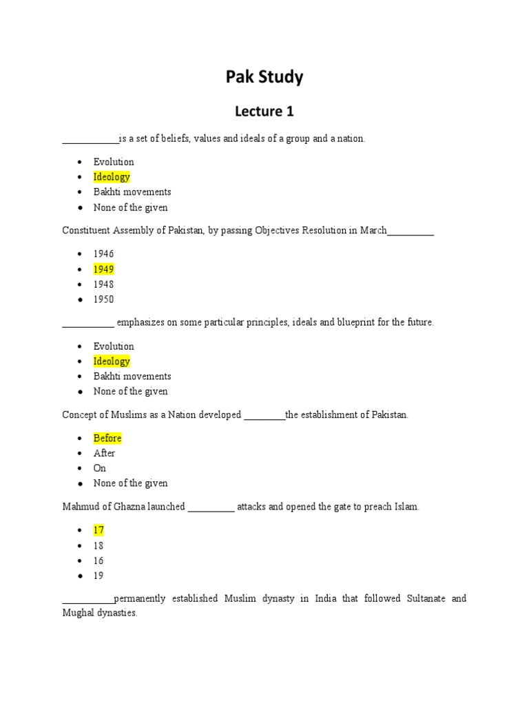 Pak Study | PDF | All India Muslim League | Muhammad Ali Jinnah