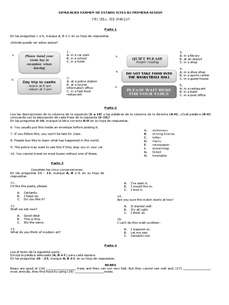 ICFES B2 Exam Practice | PDF | Singing | Bears