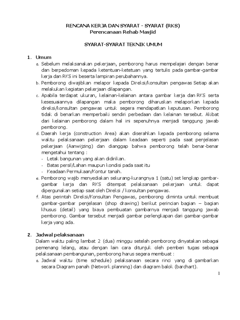 RKS Belanja Konsultan Perencanaan Rehab Masjid | PDF