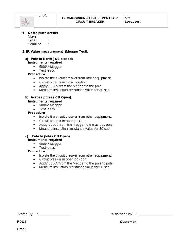 Commissioning Test Report For Circuit Breaker Site | PDF | Electrical ...