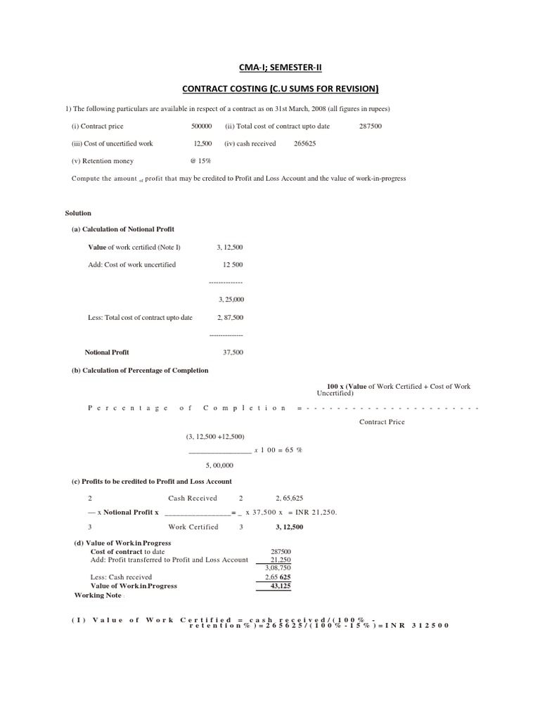 Contract Costing Revision Guide | PDF | Depreciation | Expense
