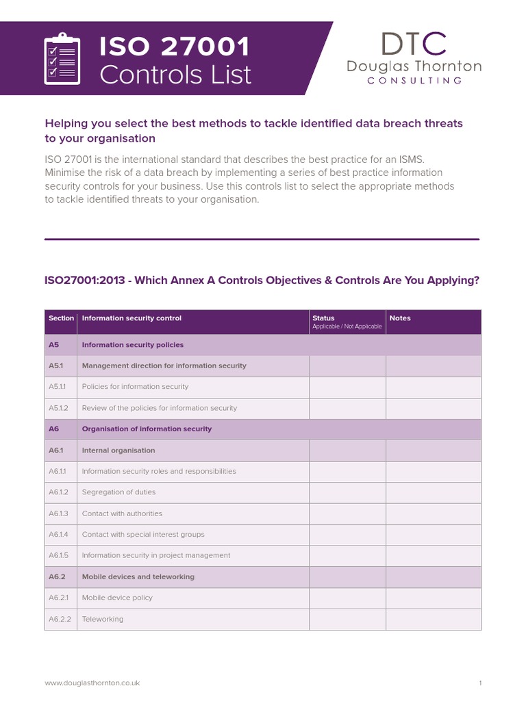 DTC - Iso 27001 Controls List | PDF | Information Security | Access Control