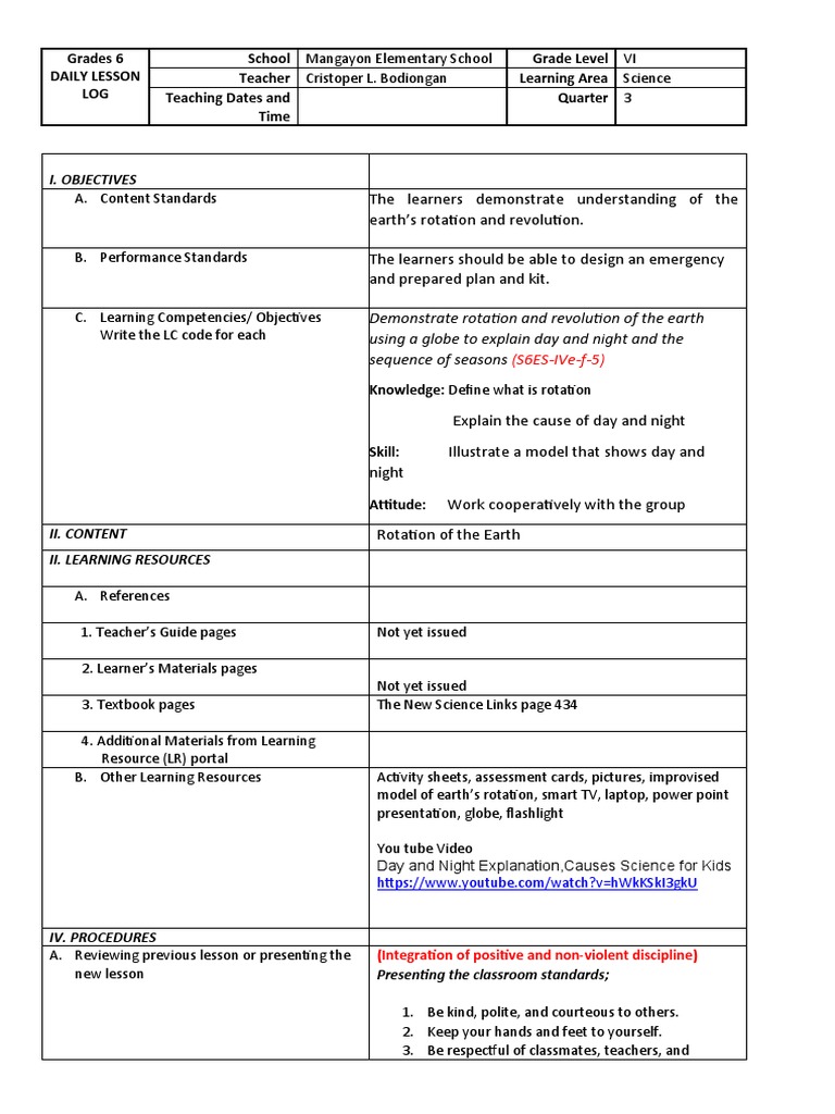 Grades 6 Science: Understanding Day and Night through Earth's Rotation ...