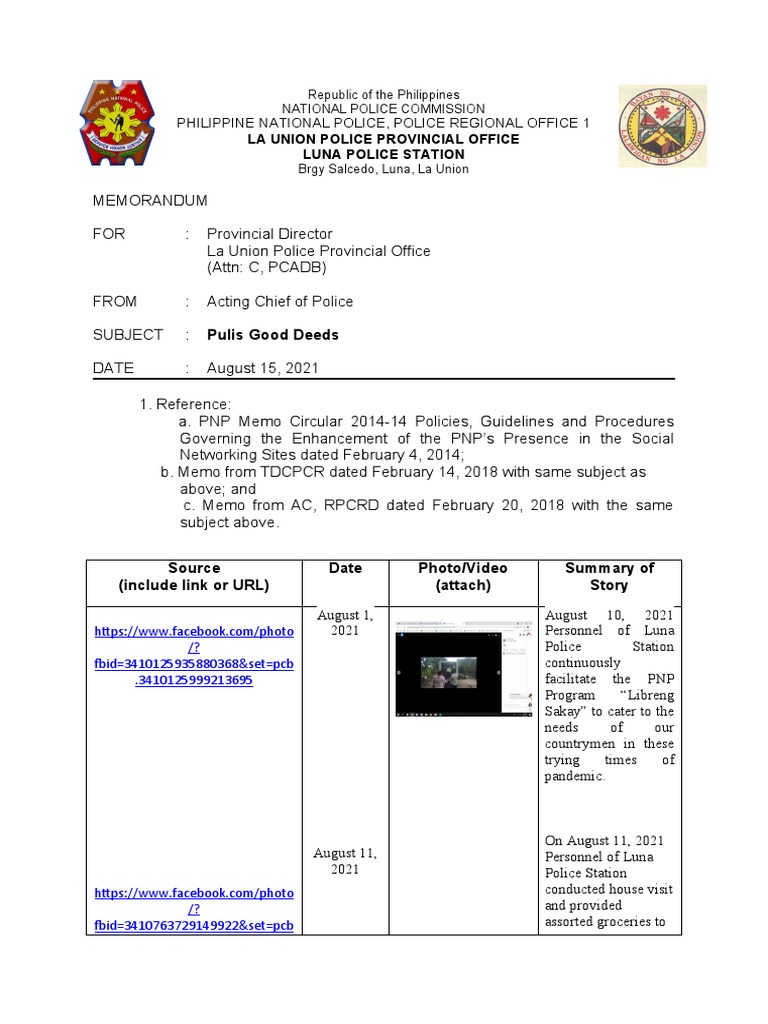 PNP Pulis Good Deeds August 15, 2021 | PDF | National Security ...