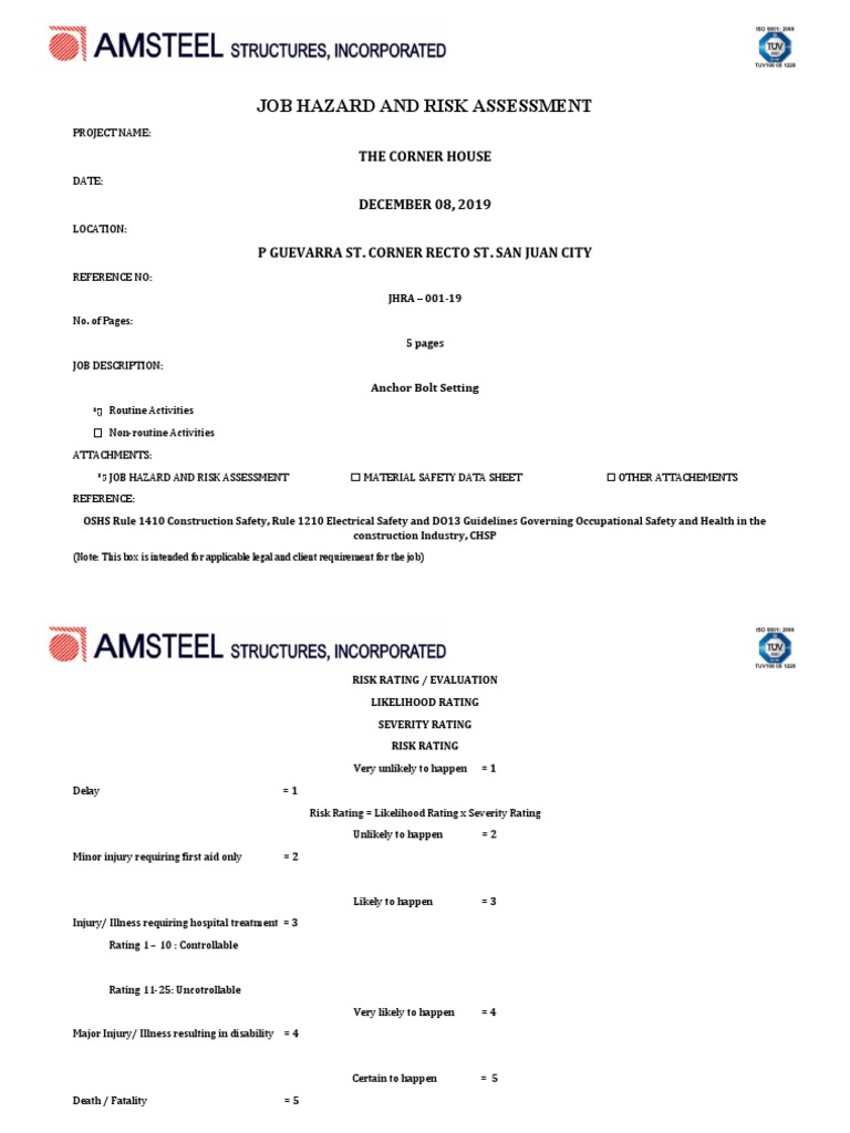 Anchor Bolt Setting - Rev 01 | PDF | Risk | Risk Assessment