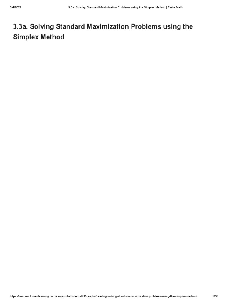 3.3a. Solving Standard Maximization Problems Using The Simplex Method - Finite Math | PDF ...