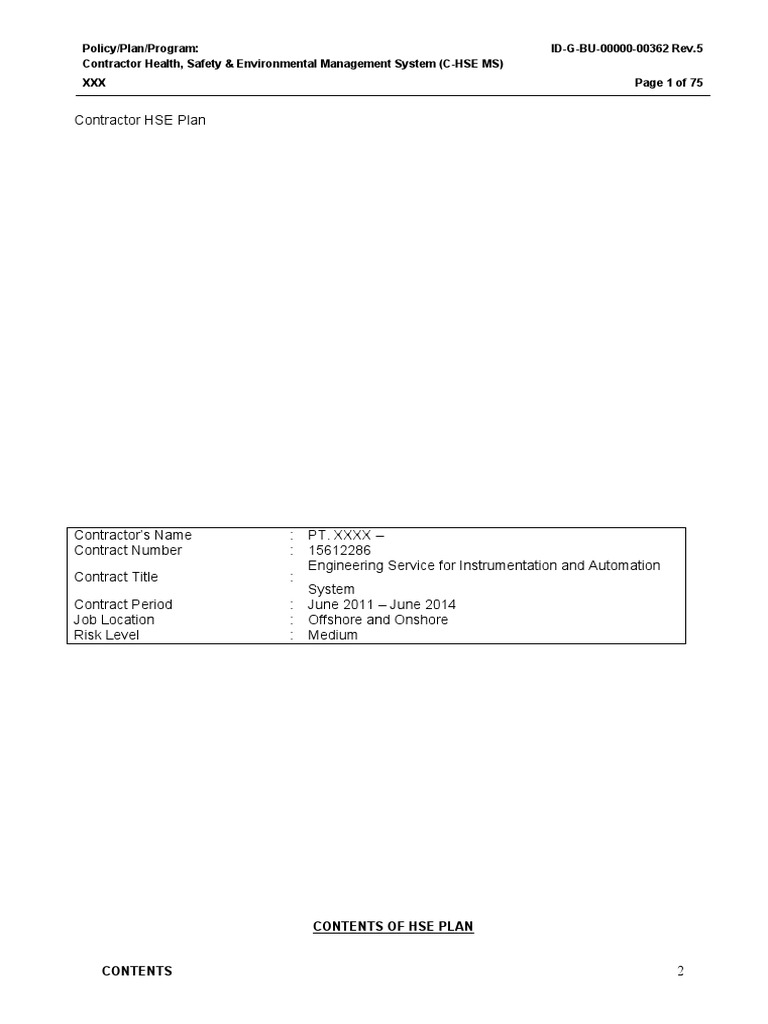 Contractor HSE Management Plan | PDF | Risk | Employment