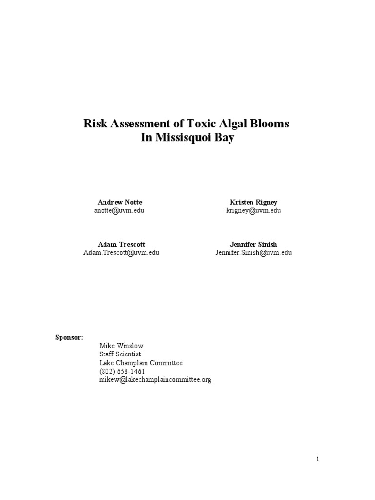 Risk Assessment of Toxic Algal Blooms in Missisquoi Bay: Andrew Notte ...