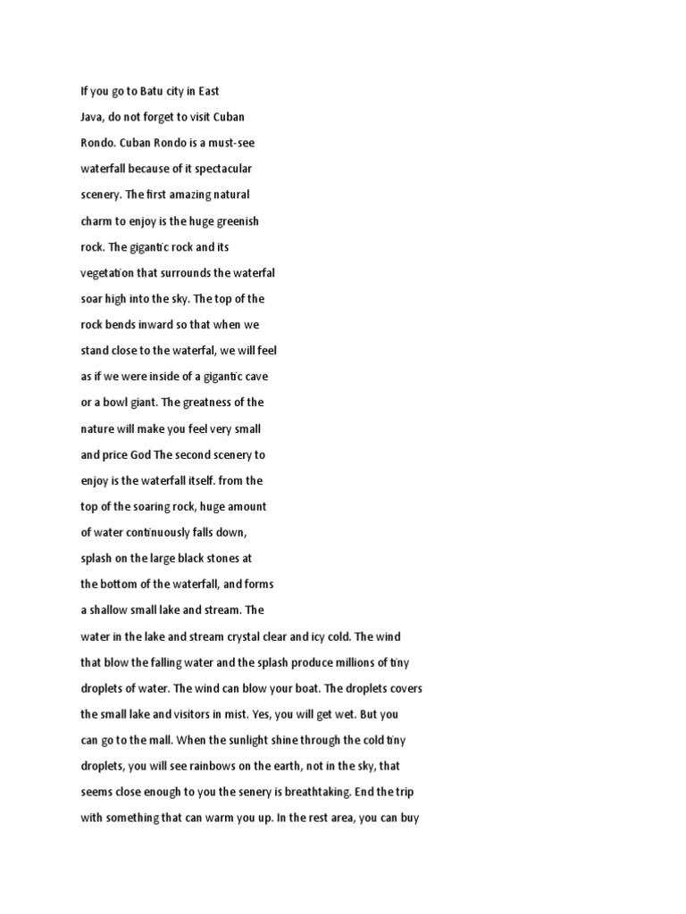 Descriptive Text About Cuban Rondo Waterfall | PDF | Sentence ...