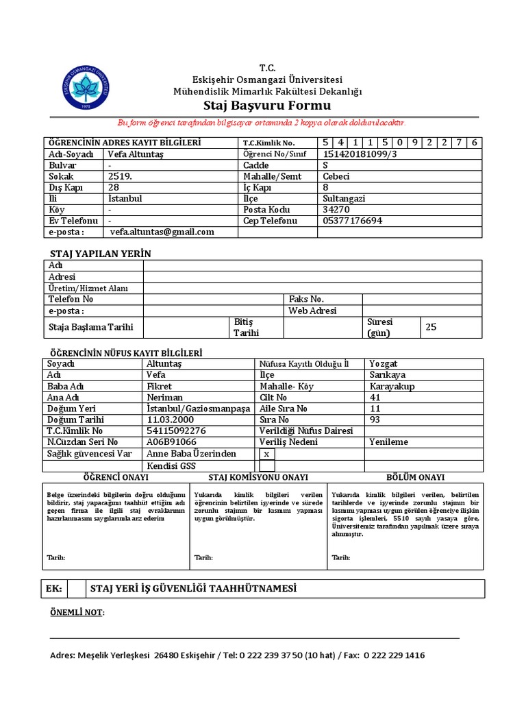 Staj Basvuru Formu | PDF