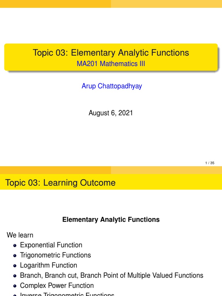 Elementary Analytic Functions: Exponential, Trigonometric, and Logarithmic Functions | PDF ...