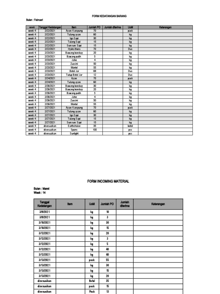 Form Kedatangan Barang | PDF