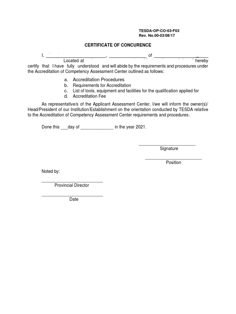 Certificate of Concurrence for Accreditation | PDF | Business