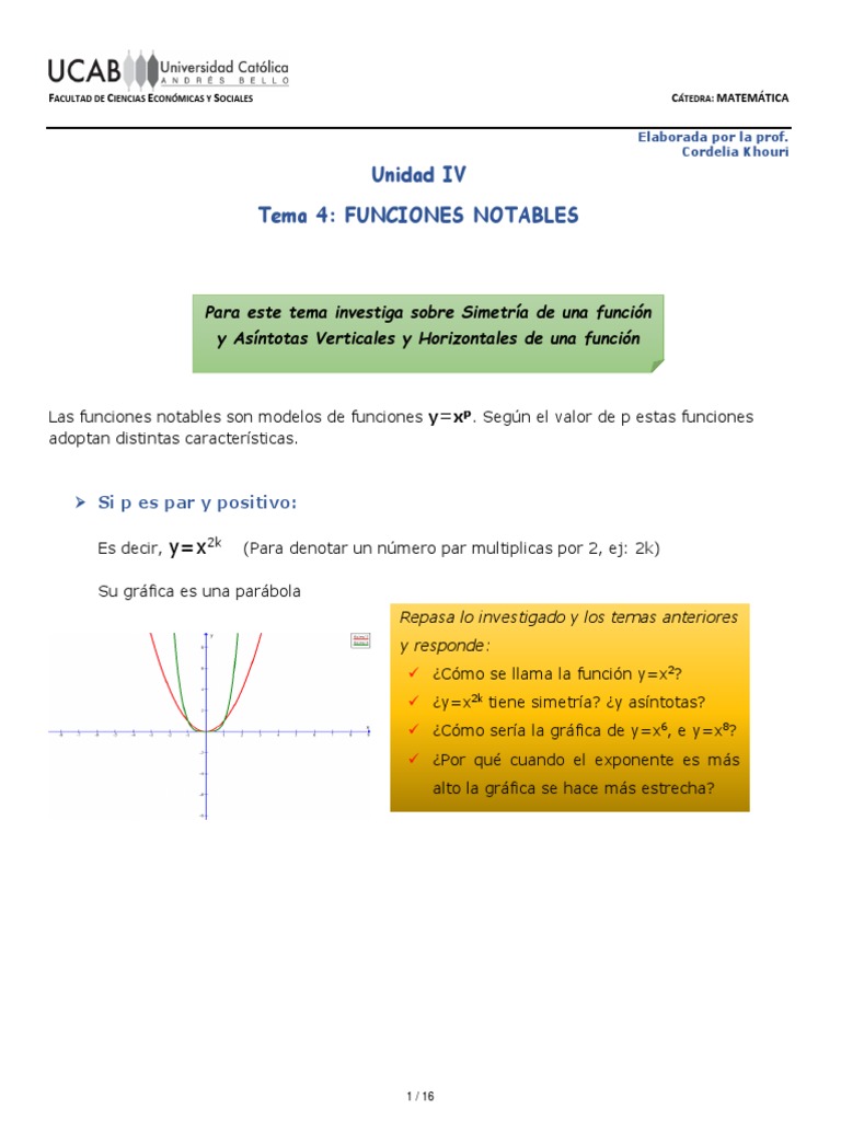 6.2 Guia UNIDAD IV Tema 4 Funciones Notables | PDF | Asíntota | Sistema ...