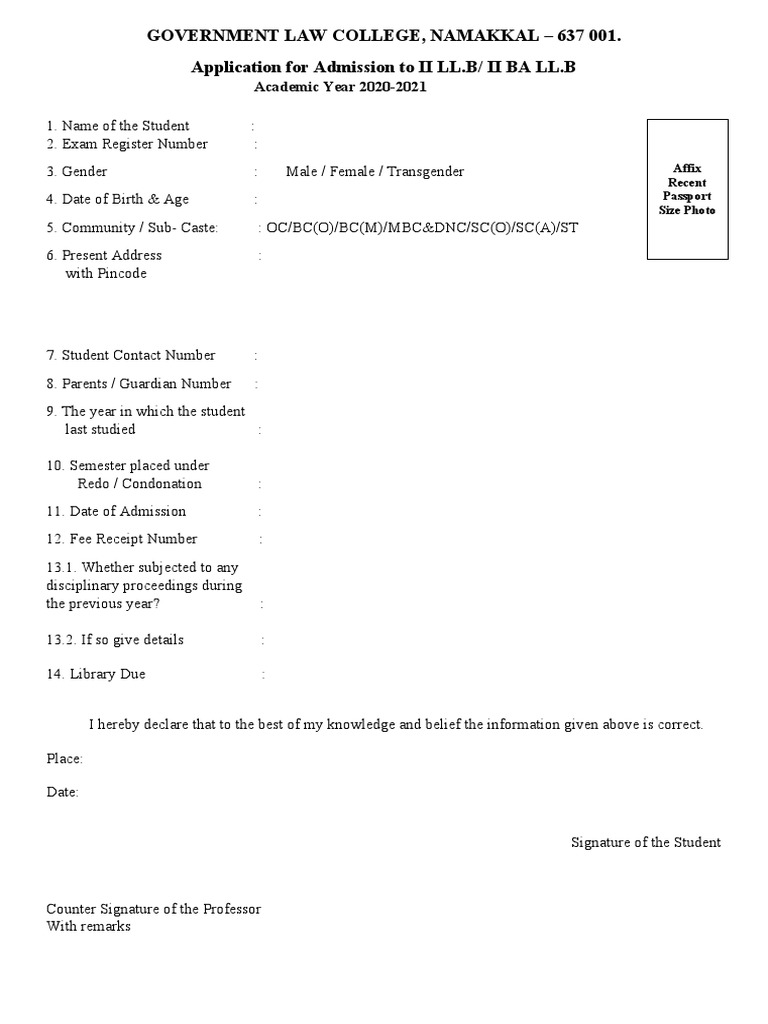 GLC NKL Admission Form | PDF