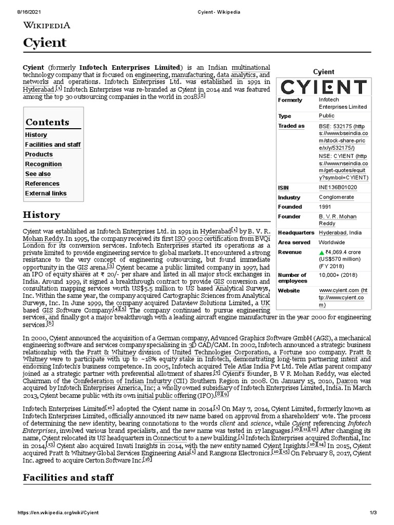 Cyient - Wikipedia | PDF | Business | Companies