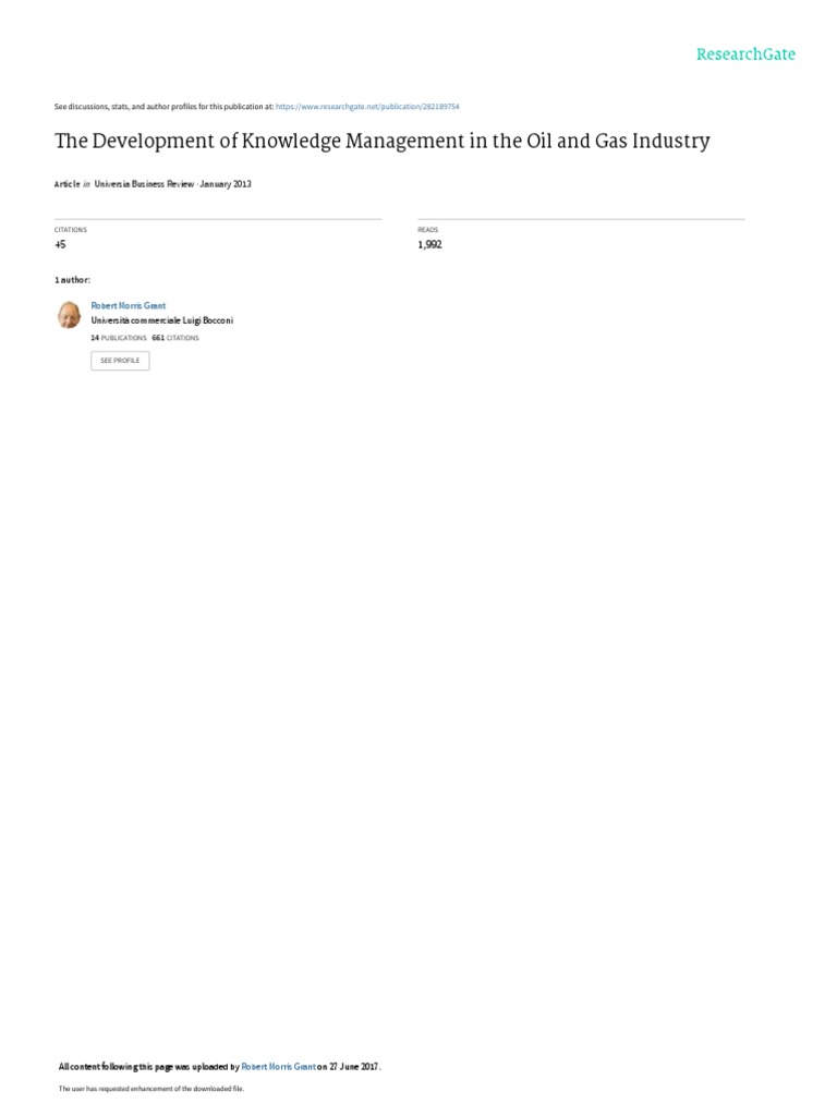 The Development of Knowledge Management in The Oil | PDF | Knowledge ...