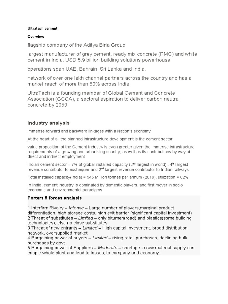 Industry Analysis: Ultratech Cement | PDF | Cement | Concrete