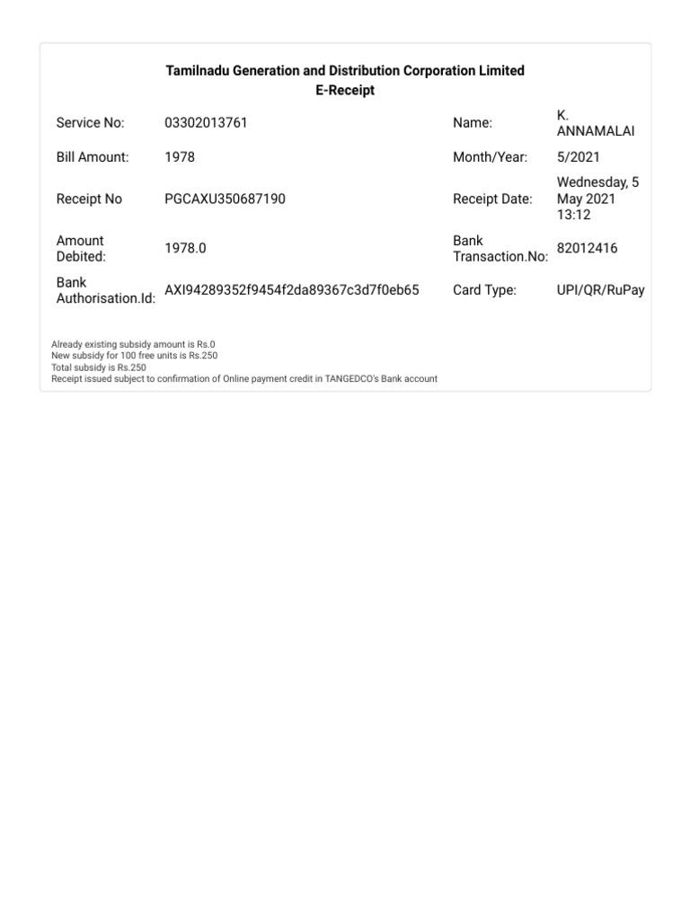 TANGEDCO Online Payment May 2021 | PDF