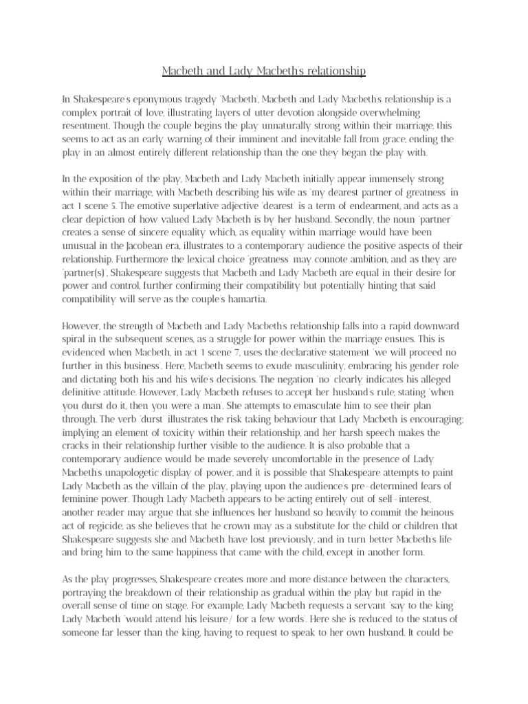 Macbeth and Lady Macbeth's Evolving Relationship | PDF | Macbeth ...