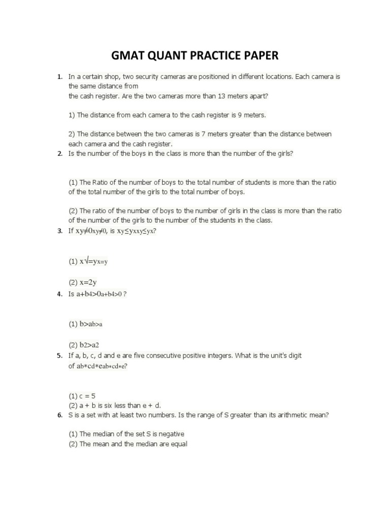 GMAT Quantitative Practice Questions | PDF | Ratio | Numbers