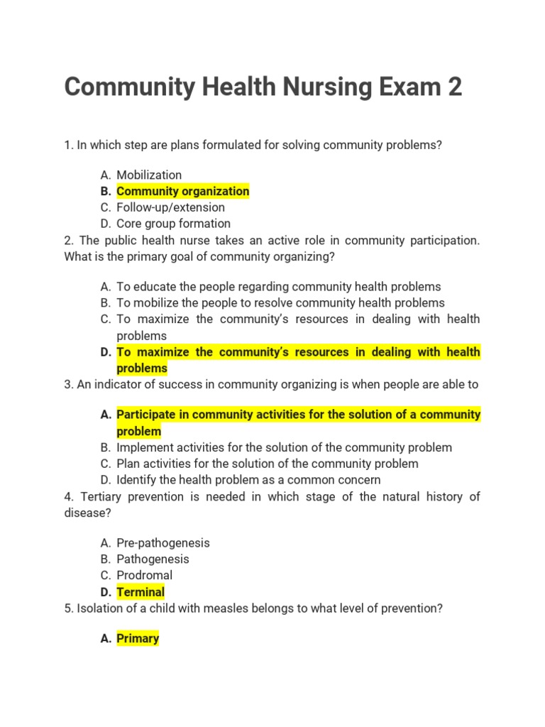 Community Health Nursing Exam 2 | PDF | Epidemiology | Epidemics