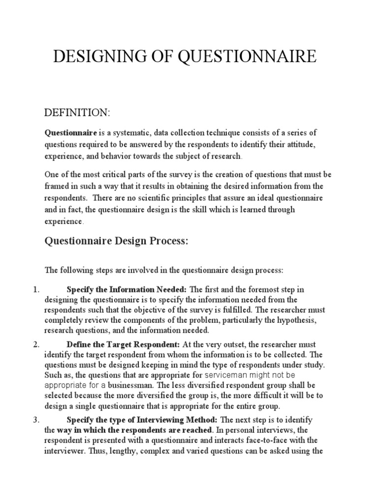 Designing of Questionnaire | PDF | Questionnaire | Survey Methodology