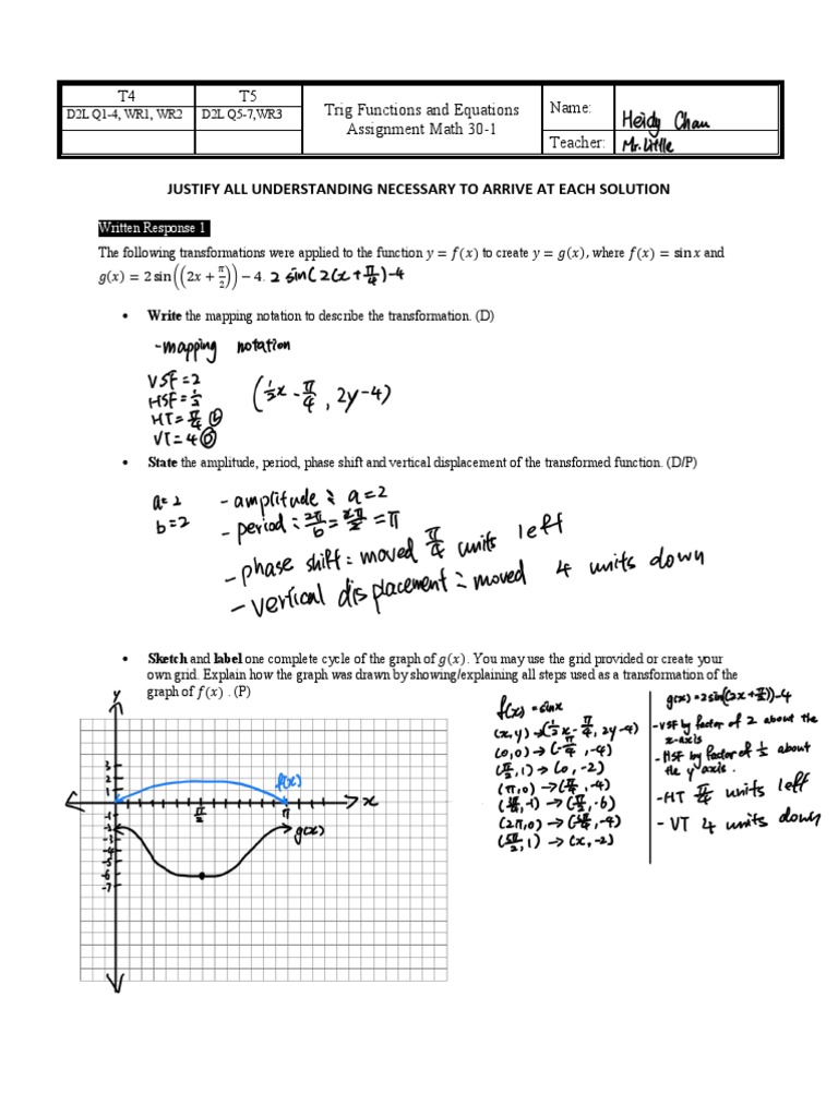 Trig Functions and Equations Assignment WR | PDF
