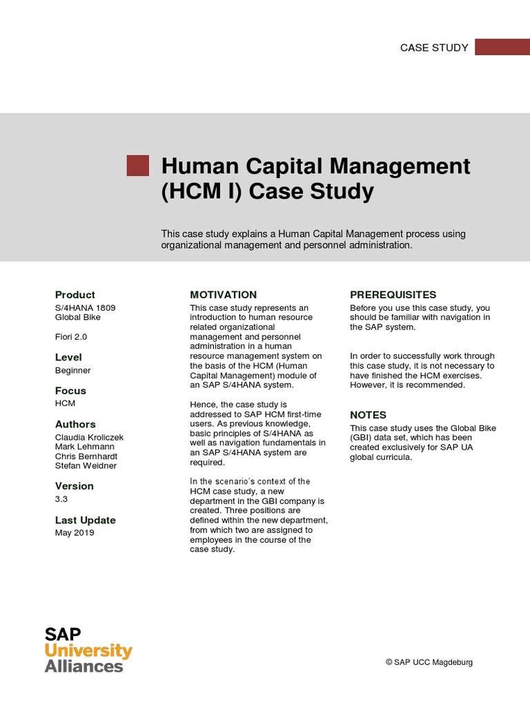 Human Capital Management (HCM I) Case Study: Product Motivation ...