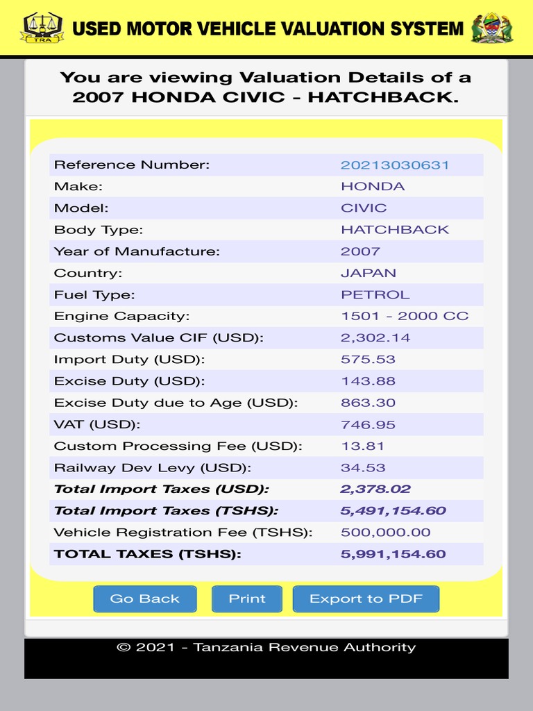 Used Motor Vehicle Valuation System | PDF