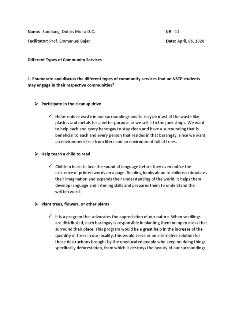 Different Types of Community Services (Individual) | PDF | Cognition