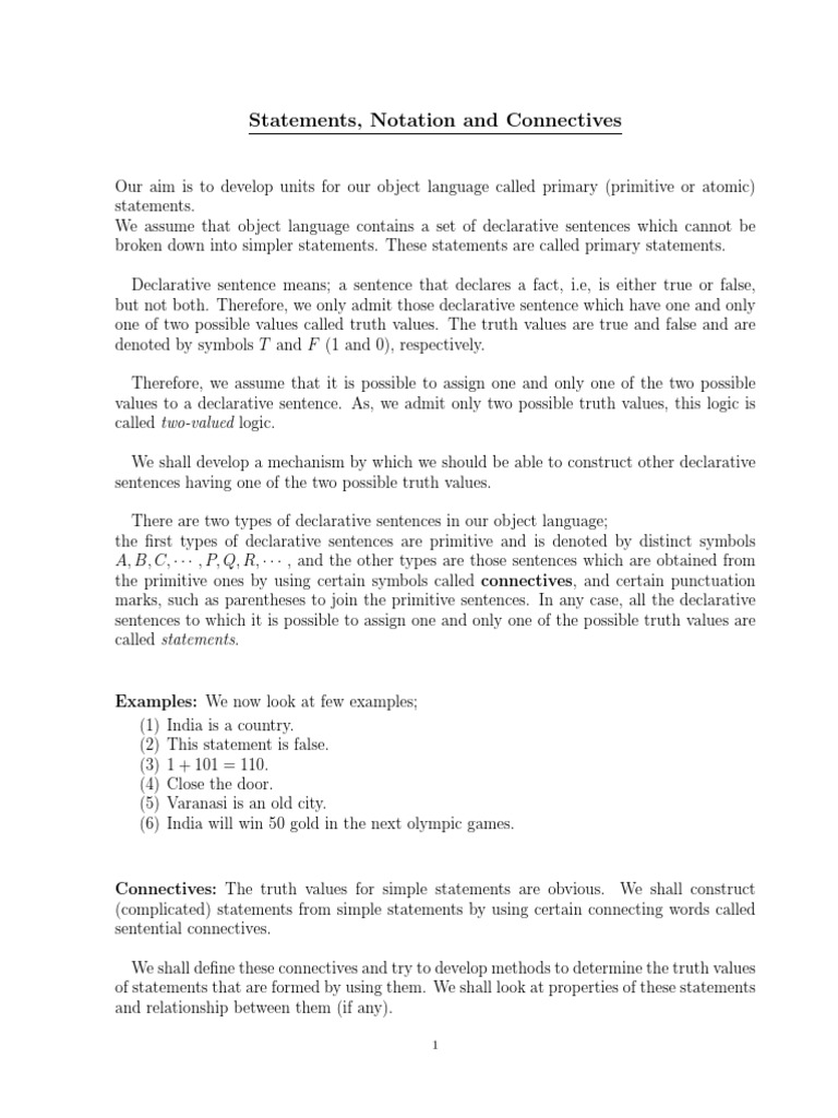 Statements, Notation and Connectives | Download Free PDF | Mathematics ...