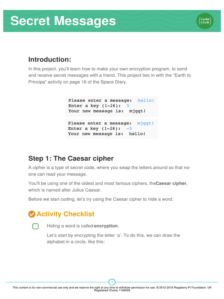 Secret Messages: Activity Checklist | PDF | Encryption | Cipher