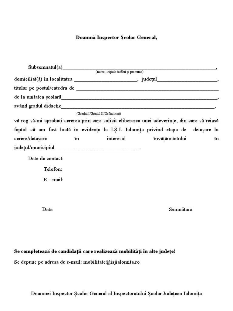 Cerere Luare in Evidenta - Detasare | PDF