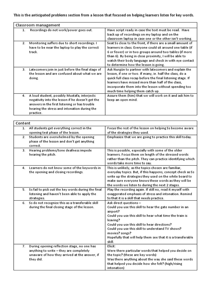 Example Anticipated Problems | PDF | Neuropsychological Assessment ...