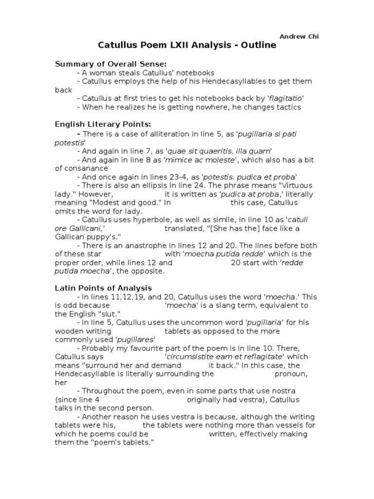 Catullus Poem 62 Analysis Outline | PDF | Poetry