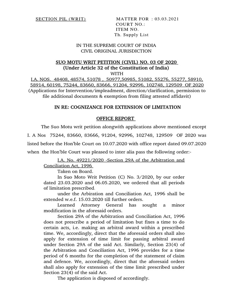 Suo Motu Writ Petition (Civil) No. 03 of 2020 (Under Article 32 of The Constitution of India ...