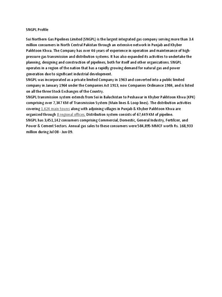 SNGPL Profile | PDF