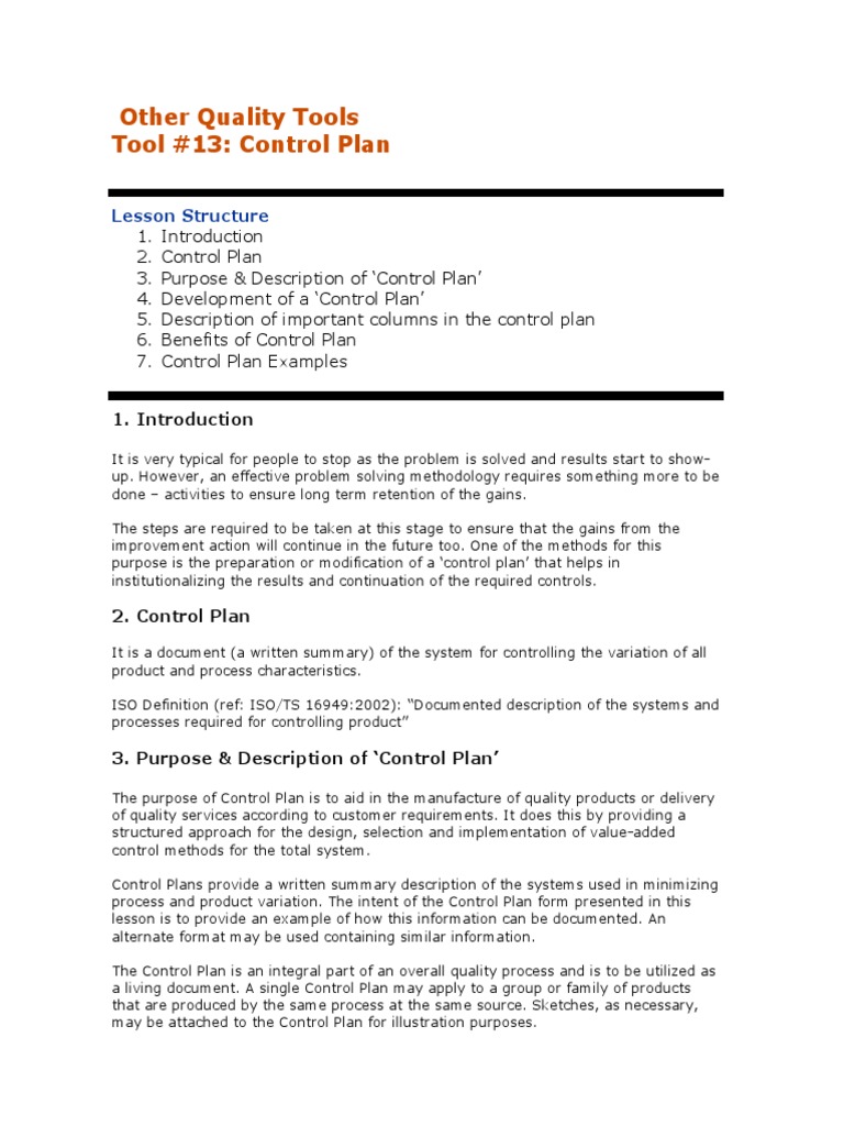 413-Other Tools-Control Plan | PDF | Business | Systems Science