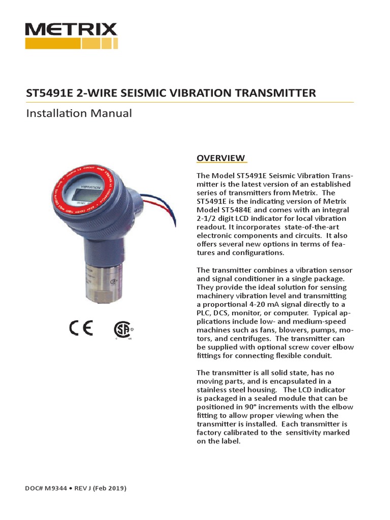 St5491E 2-Wire Seismic Vibration Transmitter: Installa On Manual | PDF ...