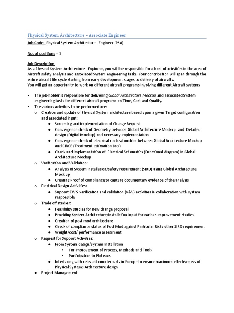 JD - Associate Engineer - MSPA | PDF | System | Engineering