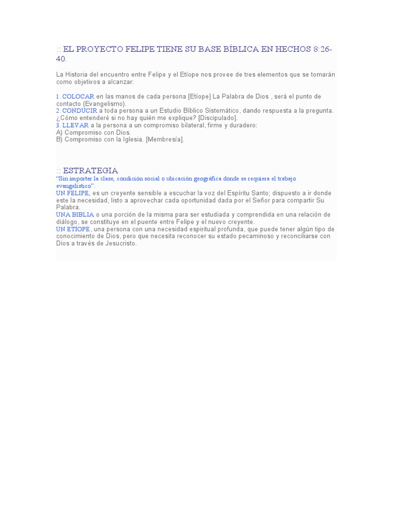 El Proyecto Felipe Tiene Su Base Bíblica en Hechos 8 | PDF